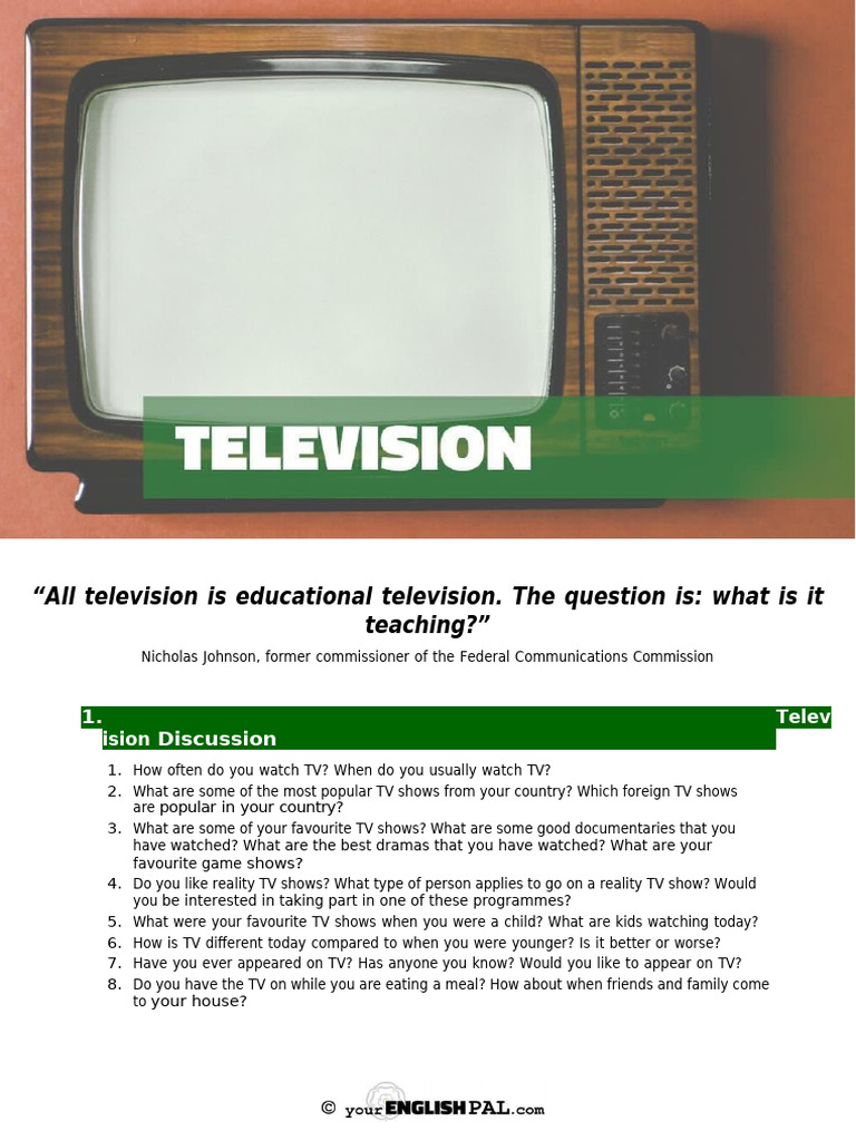 Your English Pal ESL Lesson Plan Television v1 | PDF | English Language