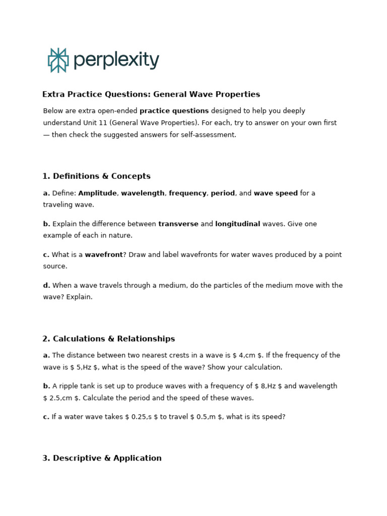 Extra Practice Questions - General Wave Properties | PDF | Waves | Wavelength