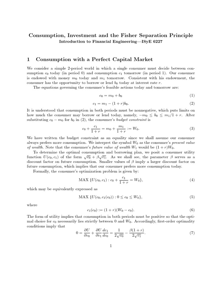 Fisher Separation Principle in Finance | PDF | Utility | Consumption ...