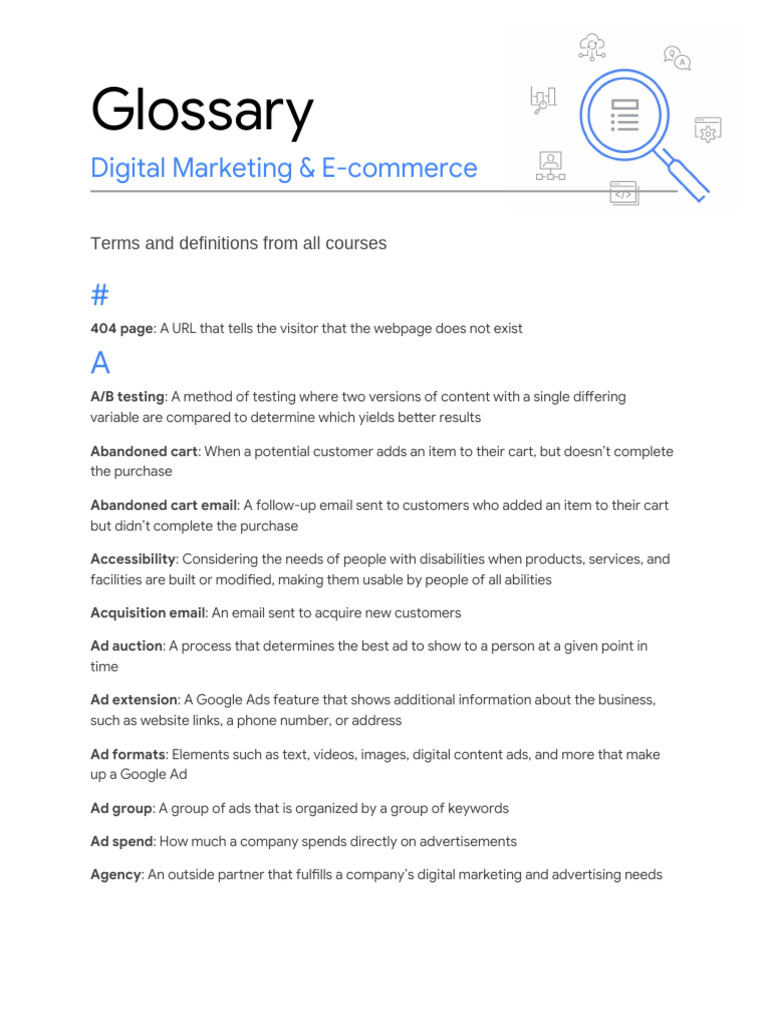Digital Marketing & E-commerce Certificate Glossary | PDF | Online ...