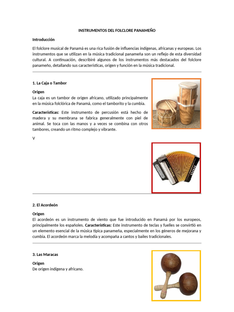 Instrumentos Del Folclore Panameño | PDF | Instrumentos musicales ...