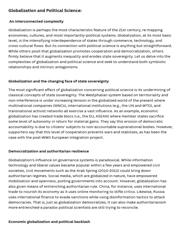 Globalization's Impact on Political Systems | PDF | Globalization ...