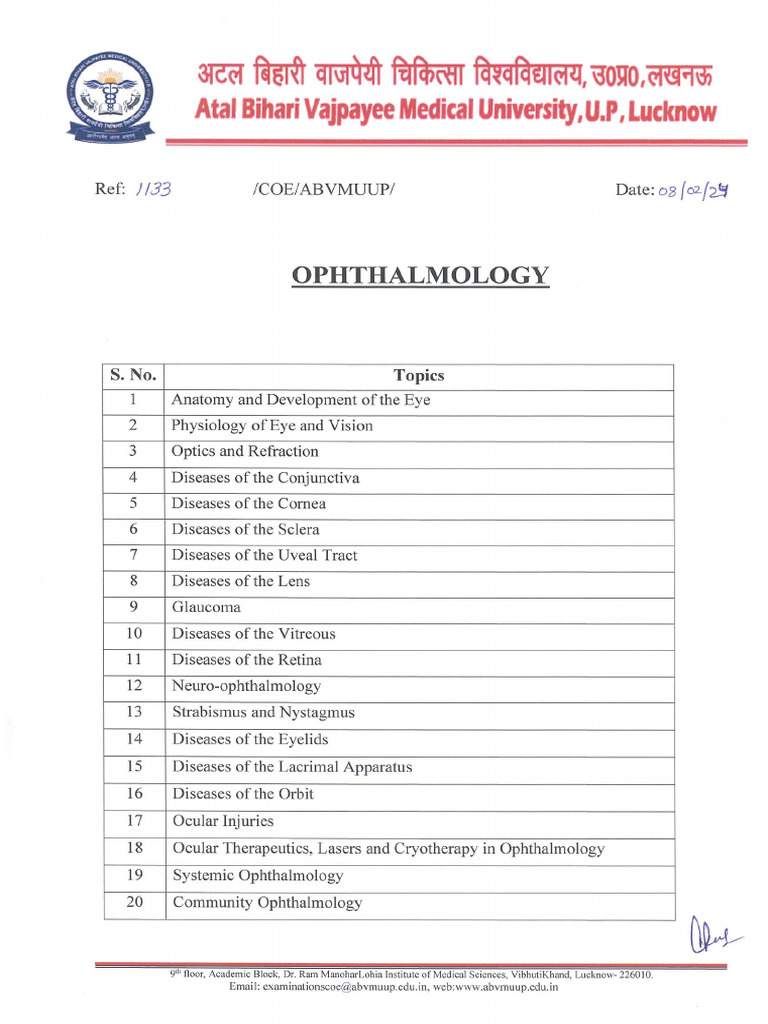 Ophtha Syllabus | PDF