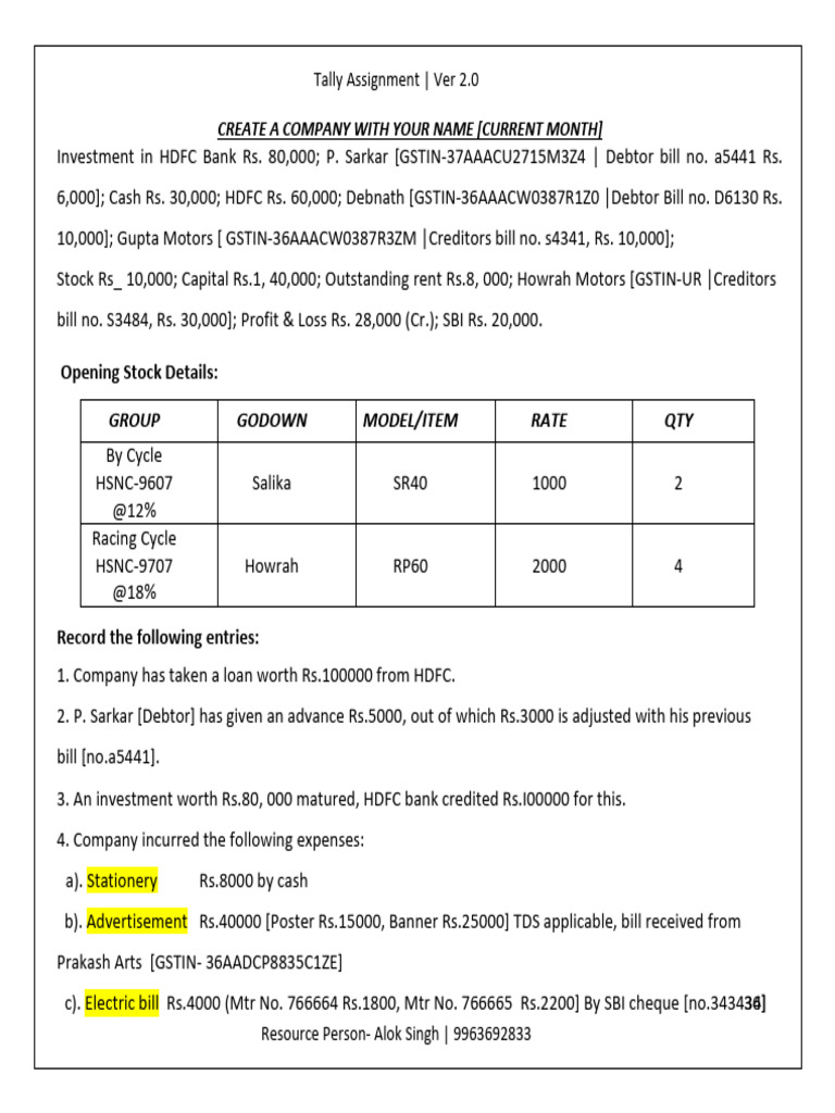 Tally Assignment for Company Transactions | PDF | Personal Finance | Financial Services