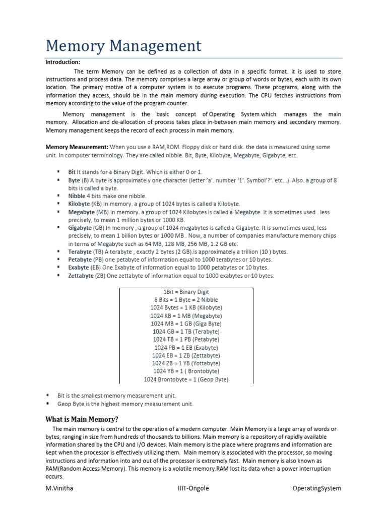 5.1 Introduction To Memory Management | PDF | Byte | Computer Data Storage