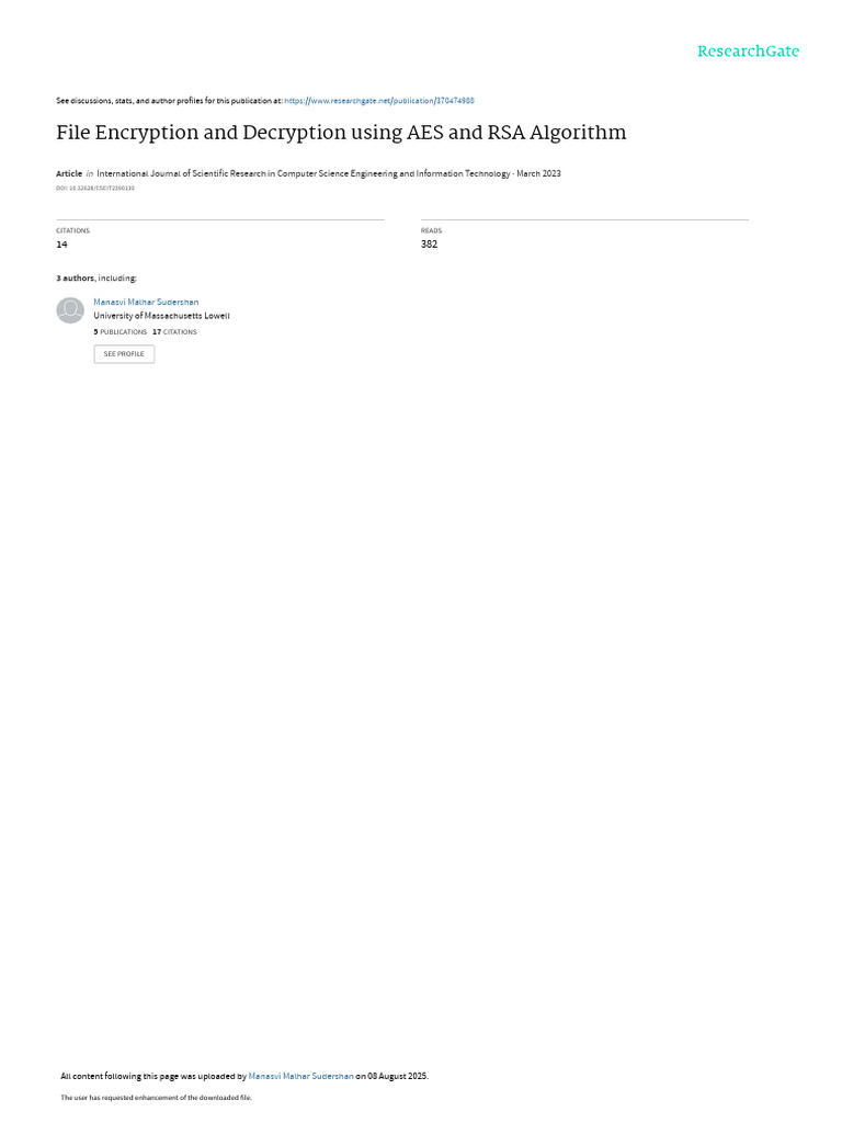 File Encryption and Decryption Using A Es and Rs A | PDF | Key ...