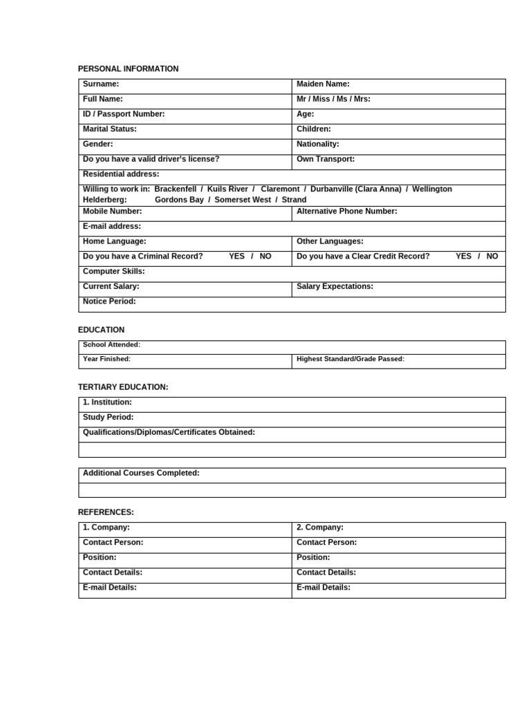 Comprehensive Personal Information Form | PDF