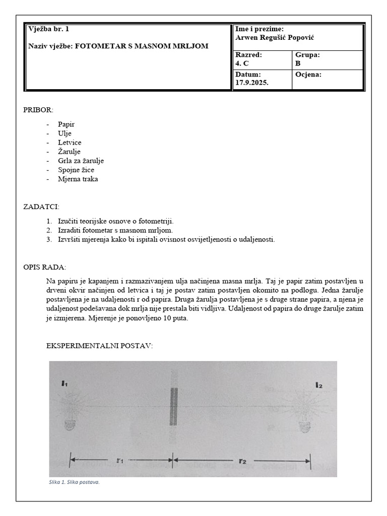 Fizika Vjezba 1 | PDF