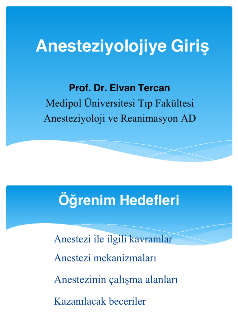 Anesteziyolojiye Giriş | PDF