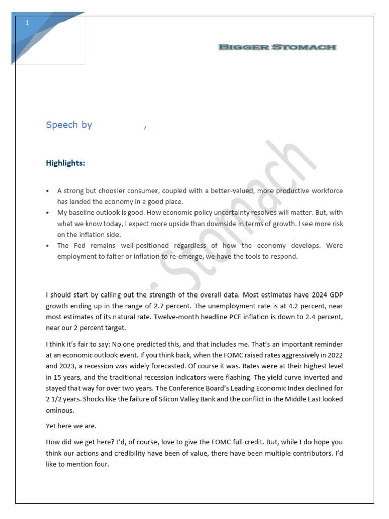 Speech by Tom Barkin, President, Federal Reserve Bank of Richmond | PDF ...