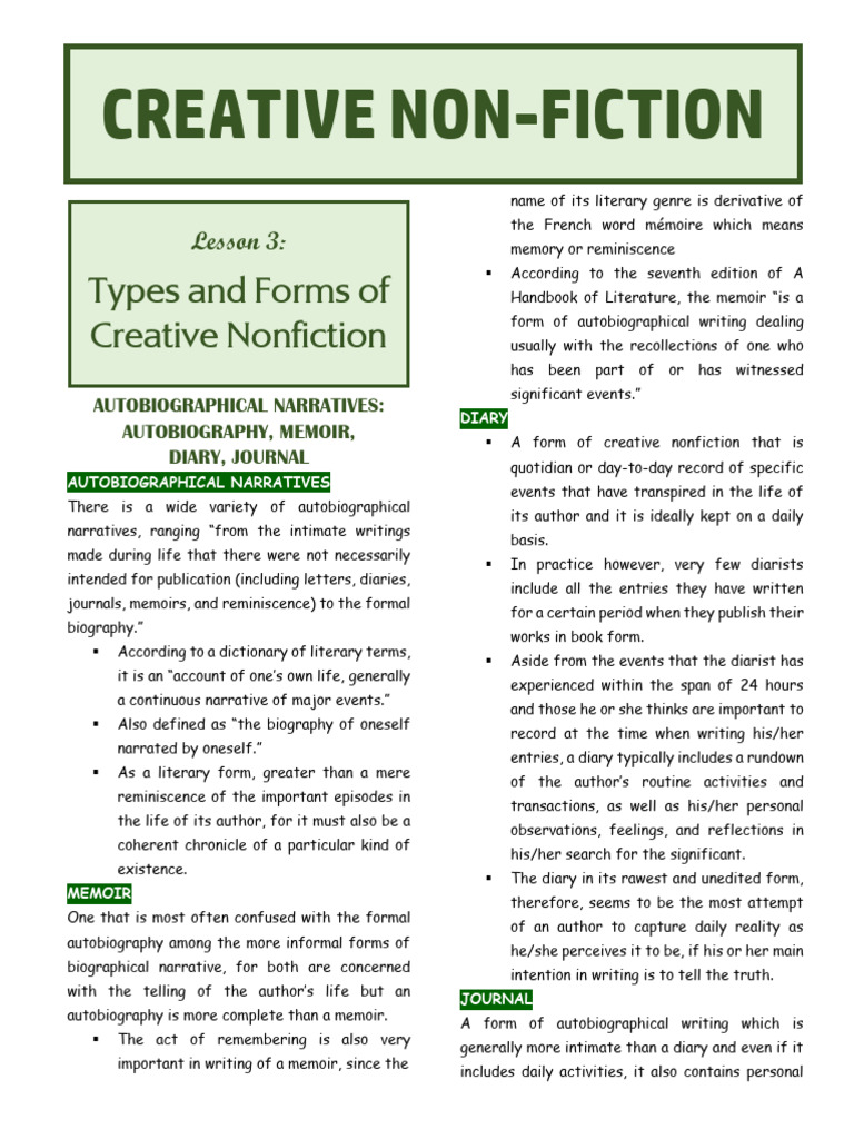 Types of Autobiographical Narratives | PDF | Essays | Creative Nonfiction