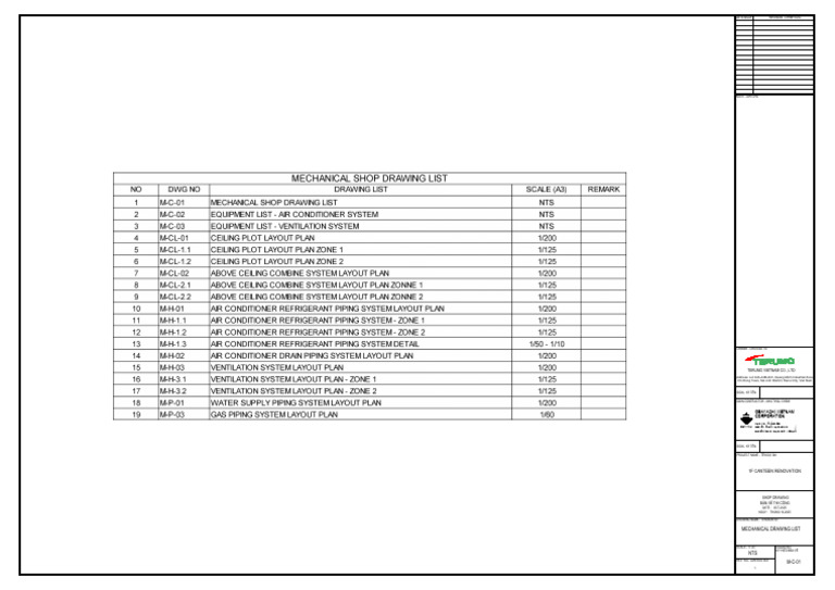 M-c-01 Mechanical Drawing List (New) | PDF