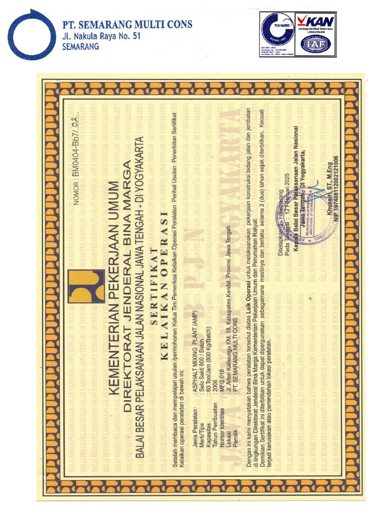 Certificate - Laik Operasi AMP SMC X-Wungu | PDF