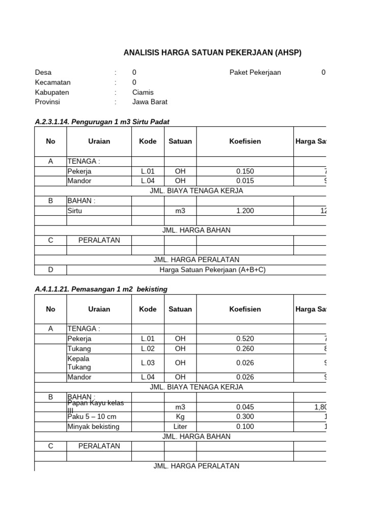 Contoh Analisa Harga Satuan Pekerjaan | PDF