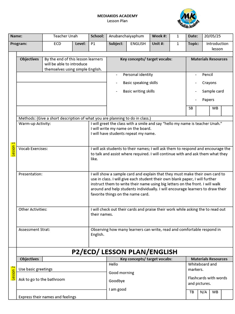 P2 Second Lesson Plan | PDF | Lesson Plan | Human Communication