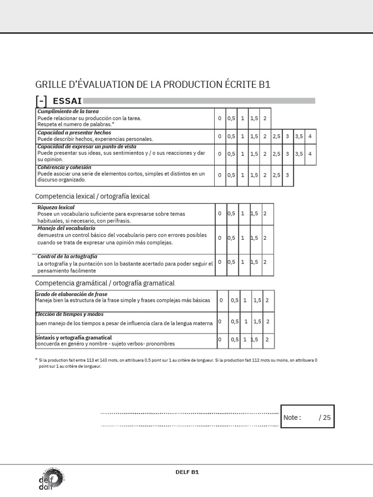 Grille Evaluation Production Ecrite Delf b1 PDF | PDF | Gramática | Lingüística
