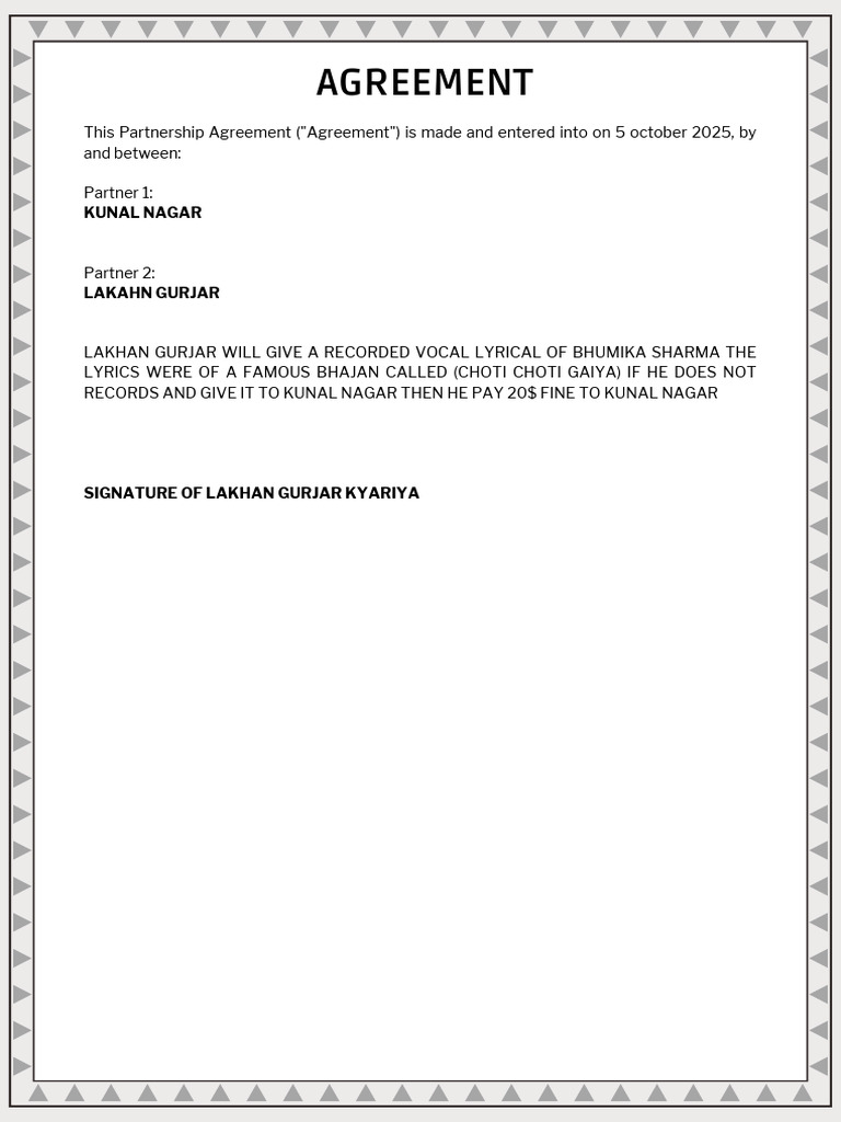Grey White Shapes Border Partnership Agreement A4 Document | PDF