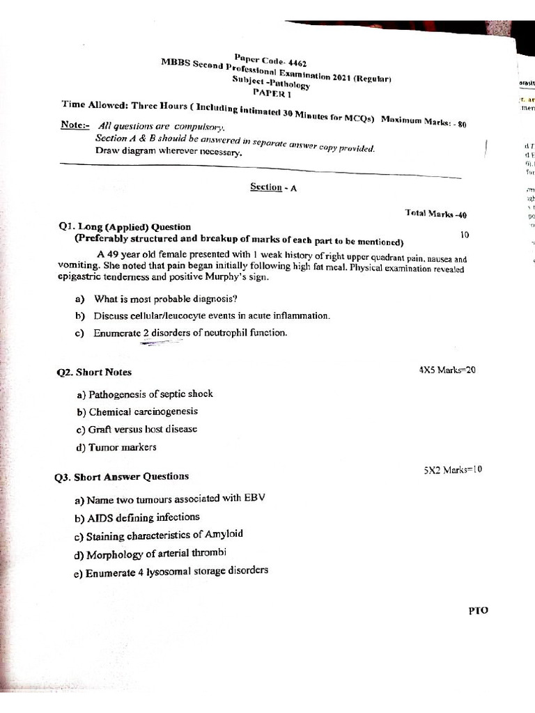 Proff Papers MBBS 2 Yr 2021 | PDF
