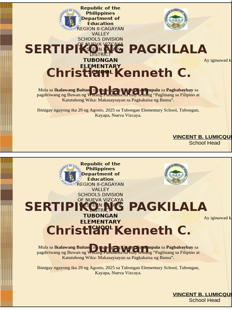 Buwan NG Wika Certificate of Recognition | PDF