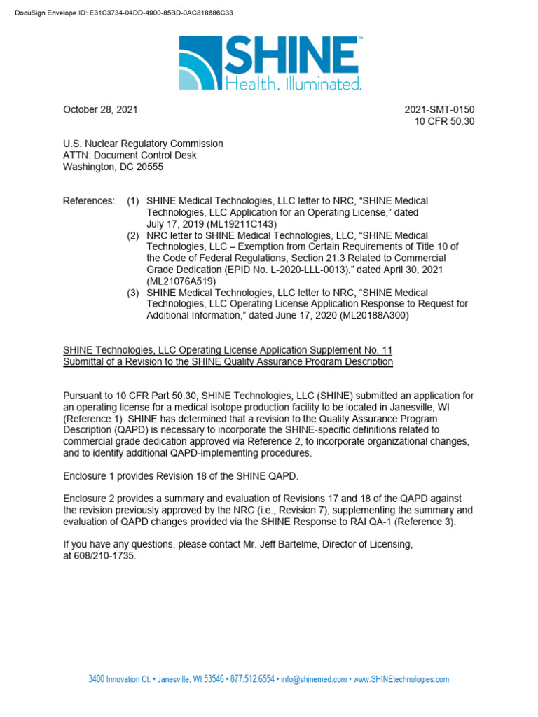 SHINE Technologies Quality Assurance Update | PDF | Verification And ...