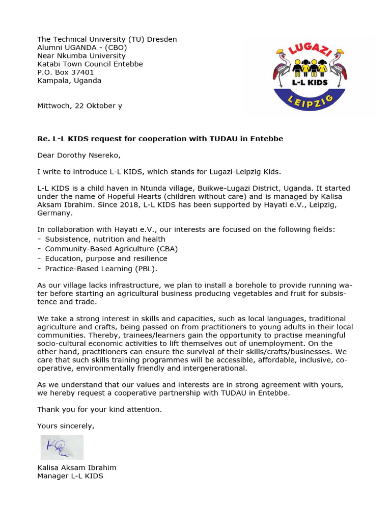 L-L Kids - Request For Cooperation - Tudau | PDF