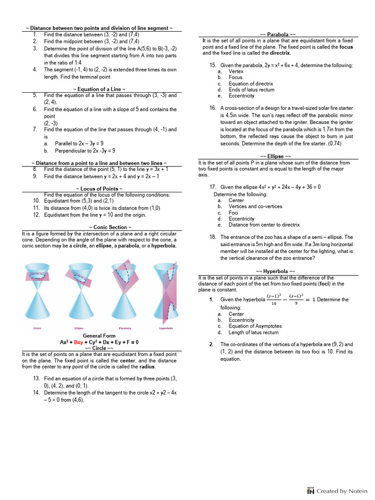 Geometry: Distance, Lines, and Conics | PDF | Ellipse | Differential ...