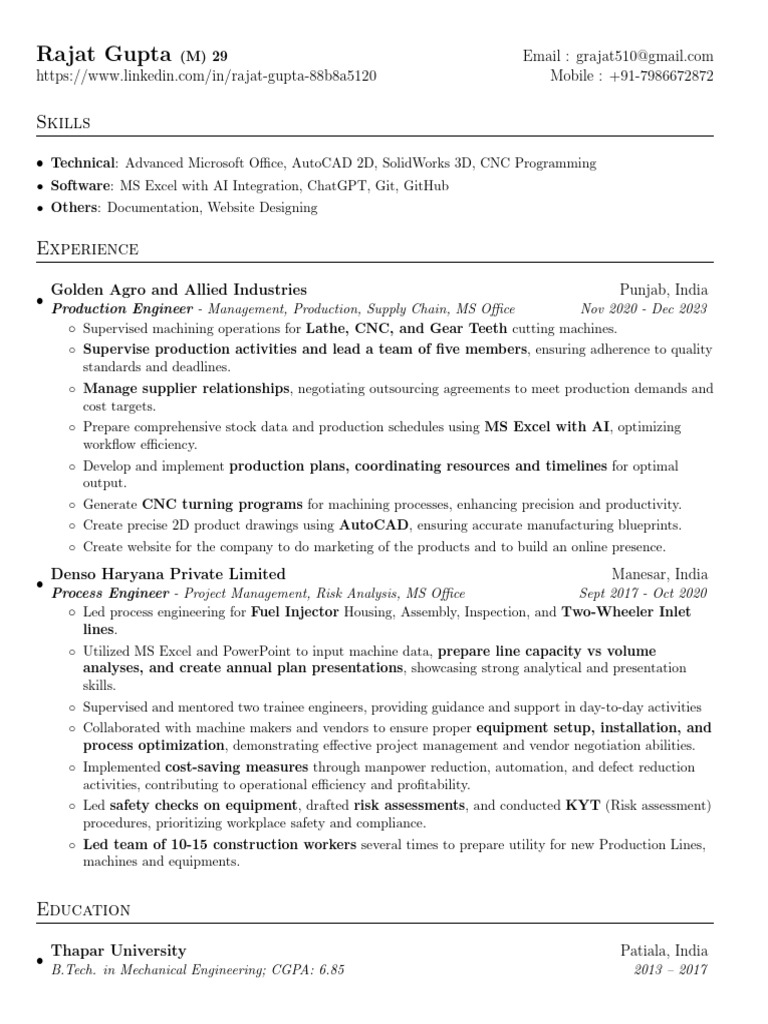 Rajat Resume Process Engineer 20-09-24 | PDF | Project Management | Artificial Intelligence