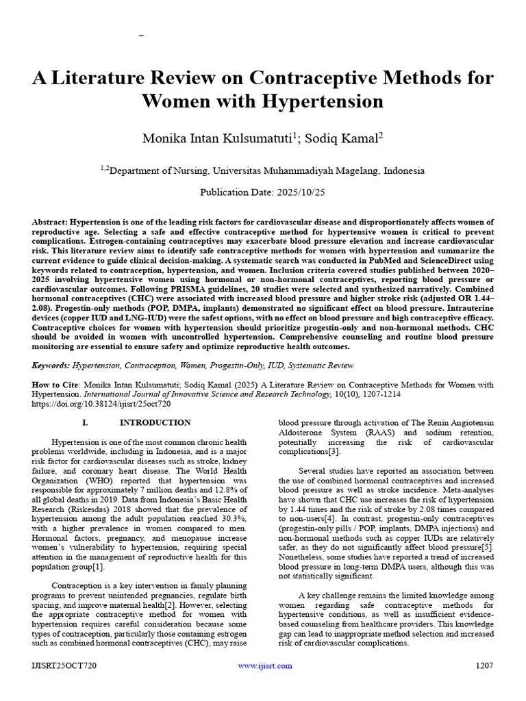 A Literature Review On Contraceptive Methods For Women With ...