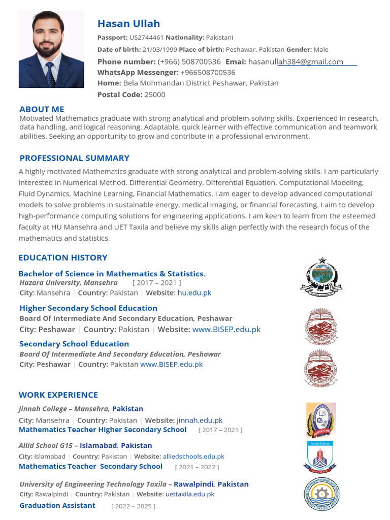 Hasan Ullah CV (1) .PDF - 20251018 - 172909 - 0000 | PDF | Mathematics | Statistics