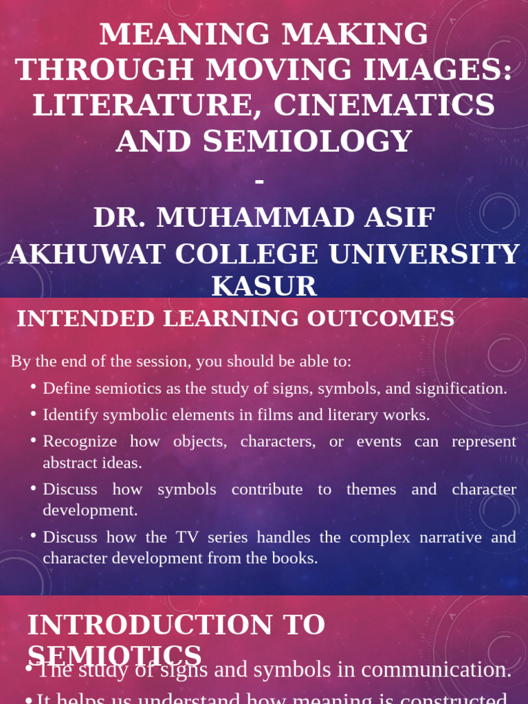 Moving Image, Literature, Cinamtics and Semiology - With Presenter View ...