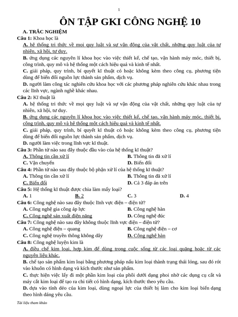 ÔN TẬP GKI CÔNG NGHỆ 10A4 | PDF
