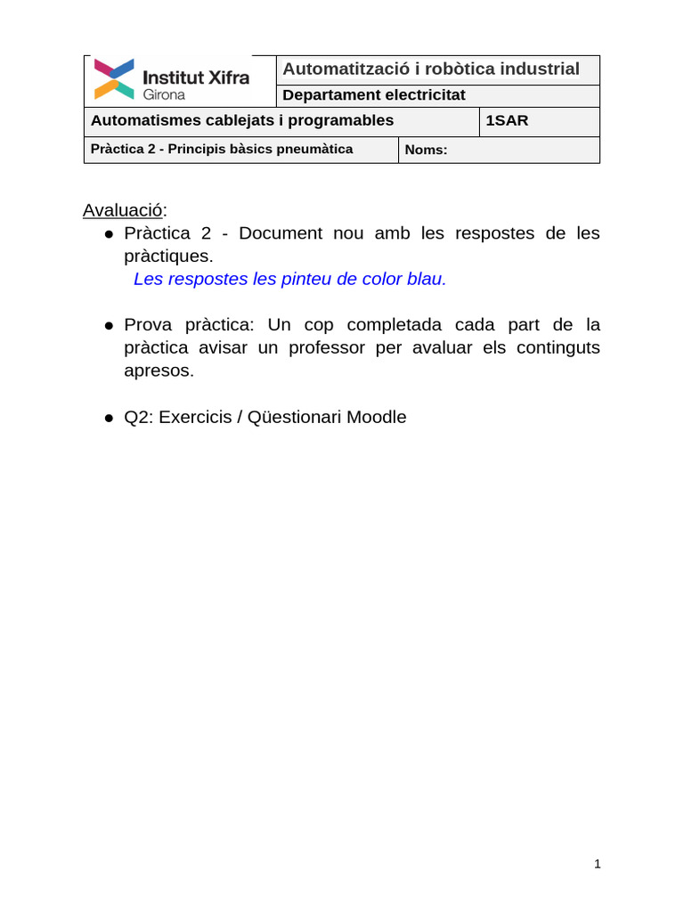 Pràctica A2 - Principis Bàsics Pneumàtica | PDF