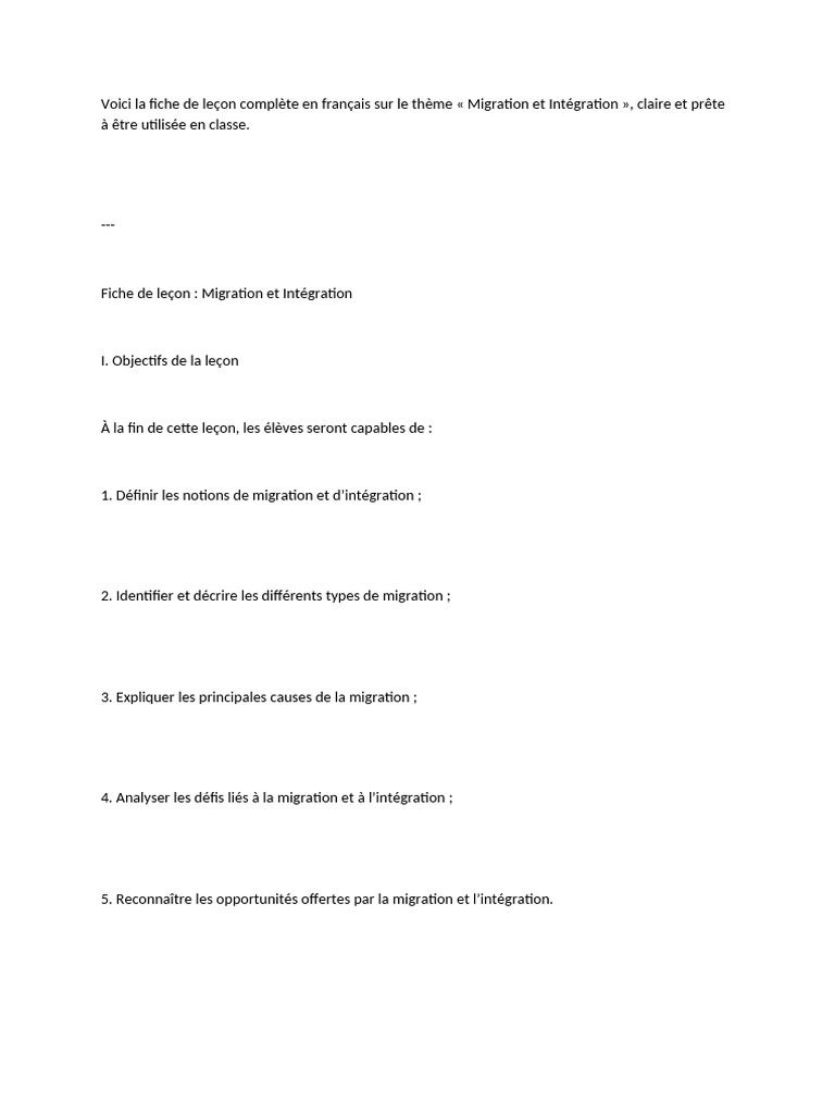 Leçon sur la Migration et l'Intégration | PDF | Migration humaine ...