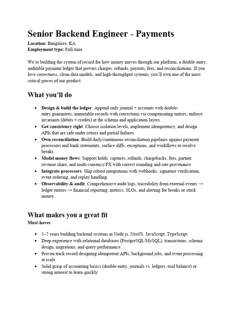 Senior Backend Engineer - Payments | PDF | Computing