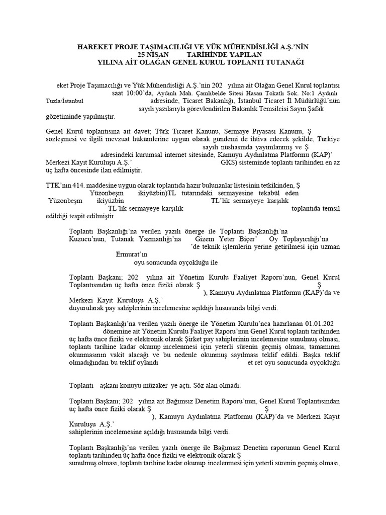 2024 Yılı Olağan Genel Kurul Tutanak | PDF