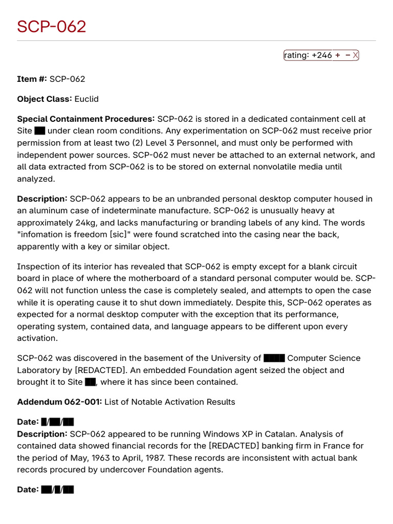 SCP Foundation: SCP-062 | PDF | Computing | Operating System Families