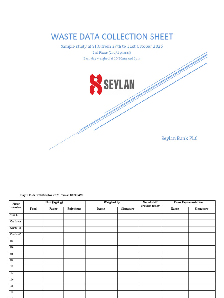 Waste - Data - Collection - Sheet - SHO Phase 2 - 27th To 31st Oct 25 | PDF