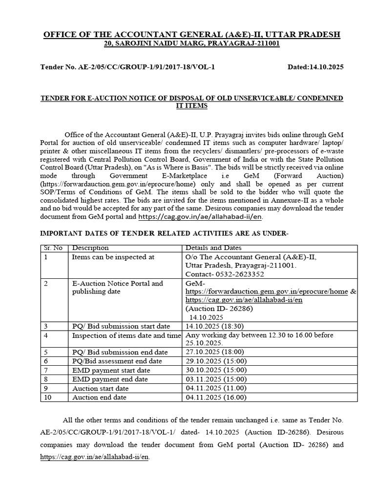 E-Auction for Unserviceable IT Items | PDF | Auction | Electronic Waste
