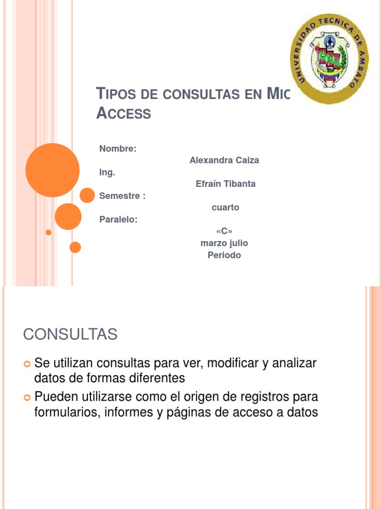 Tipos de Consultas en Microsoft Access | PDF | SQL | Tabla (base de datos)