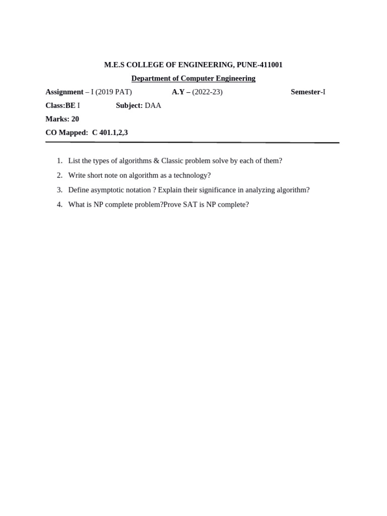 DAA Assignment I | PDF