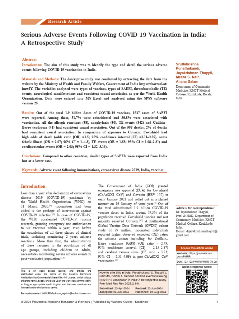 Serious Adverse Events Following Covid 19.1 | PDF | Medicine | Drugs