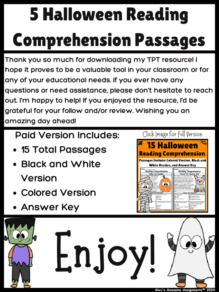 Enjoy!: Paid Version Includes: 15 Total Passages Black and White ...