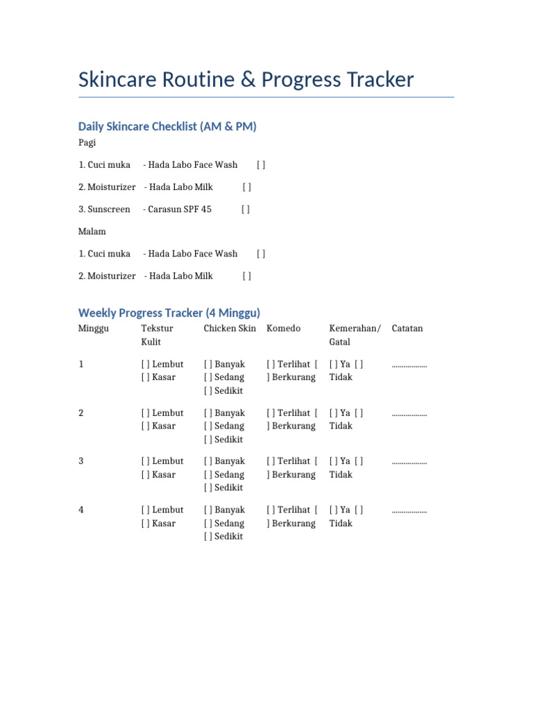 Skincare Tracker Checklist | PDF