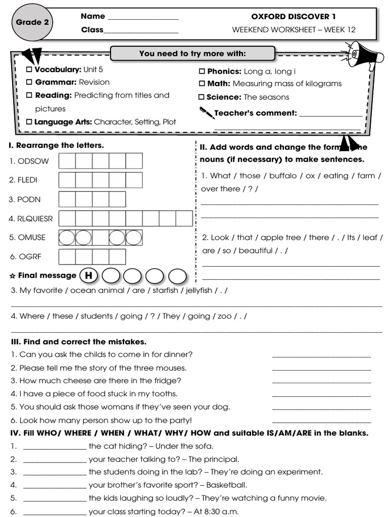Grade 2 Weekend Worksheet Answers | PDF | Elephant | Night
