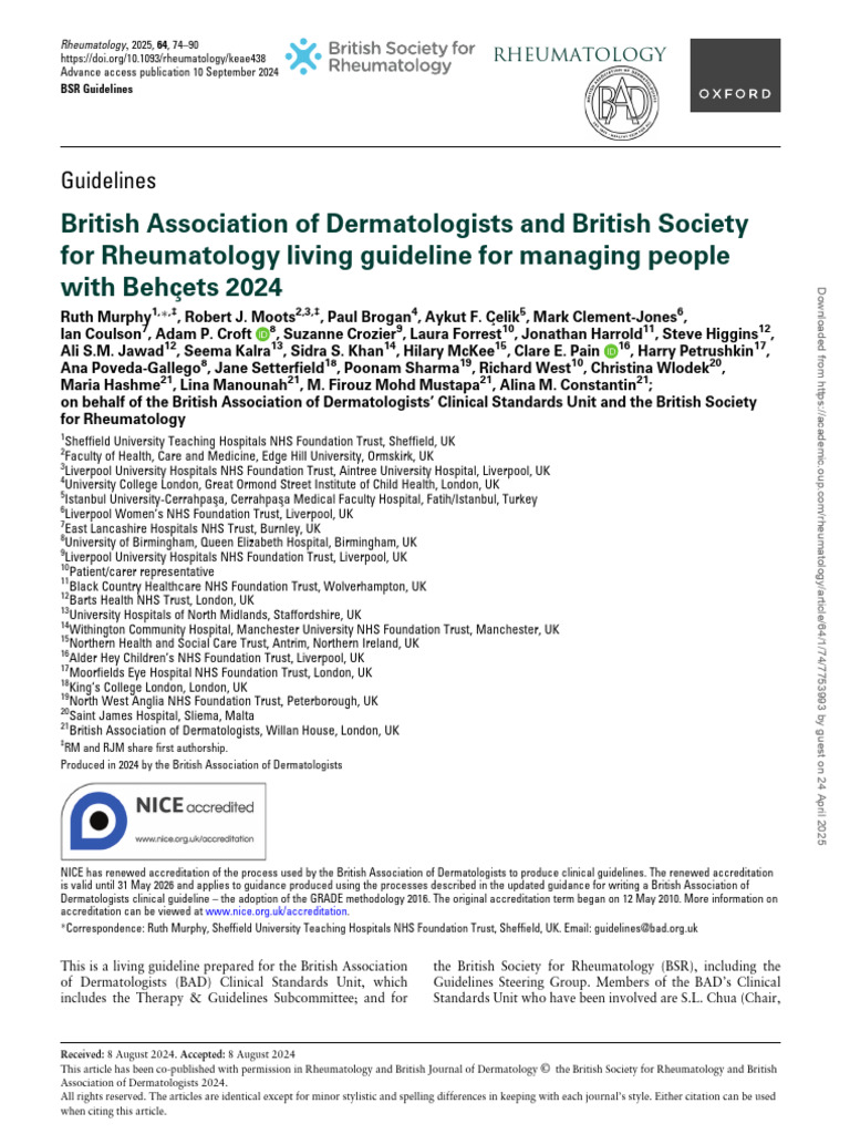 Behcets BSR Guidelines | PDF | Health Care | Medicine