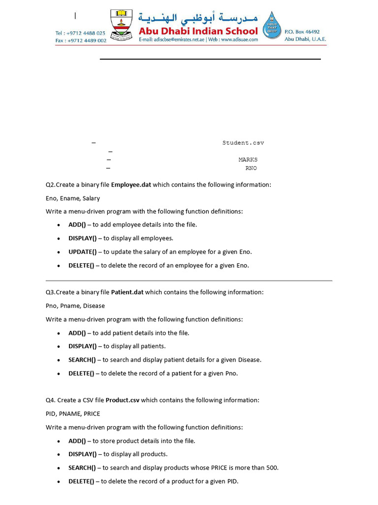 Xii CSC Mid Term Practical Exam 2025 | PDF