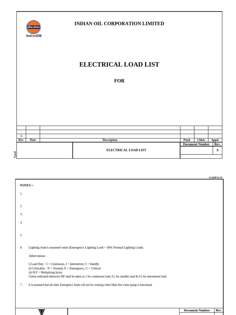 Indian Oil Electrical Load List | PDF | Electrical Equipment | Power ...