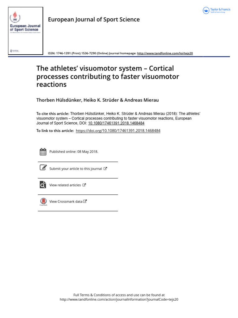 The Athletes' Visuomotor System - Cortical Processes Contributing To ...