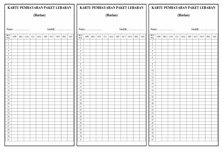 Kartu Pembayaran Paket Lebaran | PDF