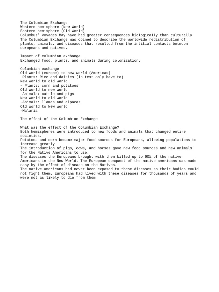 The Impact of the Columbian Exchange | PDF